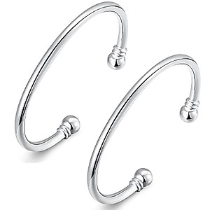 Denchy 925 Silver Bangle Bracelet, Fashion Jewelry Simple Cuff Bangles for Women Mom Wife Valentine Mothers day Gift (2pcs)