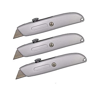 Wideskall® Heavy Duty Box Cutter Retractable Blade Metal Utility Knife (Pack of 3)