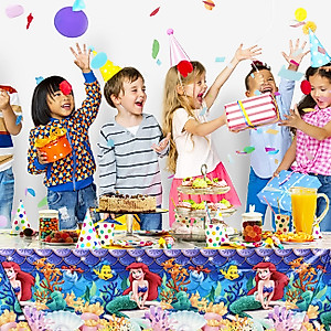YUNKELIU 3 Pieces Little Mermaid Birthday Party Tablecloths, Ariel Princess Themed Table Cover Plastic Rectangle Table Cover for Girls and Boys Baby Shower Birthday Ocean Party Supplies