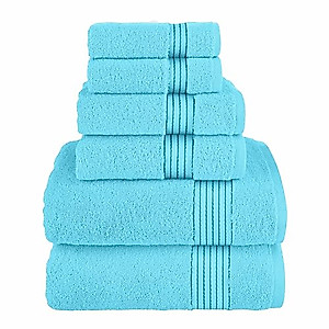 Elegant Comfort Premium Cotton 6-Piece Towel Set, includes 2 Washcloths, 2 Hand Towels and 2 Bath Towels, 100% Turkish Cotton - Highly Absorbent and Super Soft Towels for Bathroom, Aqua