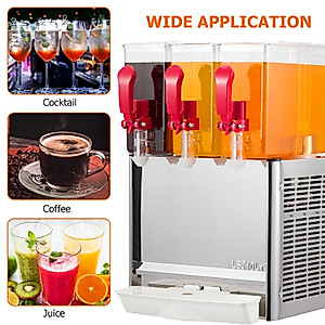 Towallmark 7.9 Gal/30L Commercial Beverage Dispenser Cooler, 3 Tanks Cold Drink Dispenser with Thermostat Controller 45℉-54℉, Stainless Steel Drink Machine for Restaurant Bar Home Party