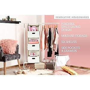 Closet Organizer Hanging Shelves, 6 Shelf Closet Storage with 5 Storage Drawers & Purpose Made Pockets, Jewelry Shoe Organizer Drawer Organizers, Perfect for Organization and Storage (Dark Grey)