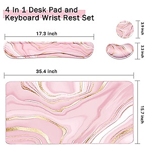 Keyboard Mouse Pad Set, Extended Mouse Pad+Keyboard Wrist Rest Support , Memory Foam Ergonomic Easy Typing , 3Pcs (35.4×15.7 in) Desk Pad Set for Home Office Study Game- Pink Gold