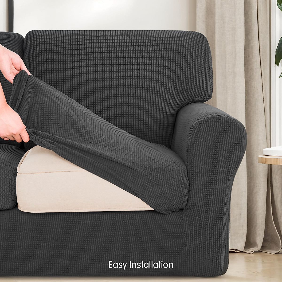 SUBRTEX 3 Pieces Stretch Sofa Slipcover Sets Couch Cover Sets Backrest Cushion Covers Furniture Protector Collection Set for Oversize Sofa Loveseat Chair Slip Covers(Small, Gray)