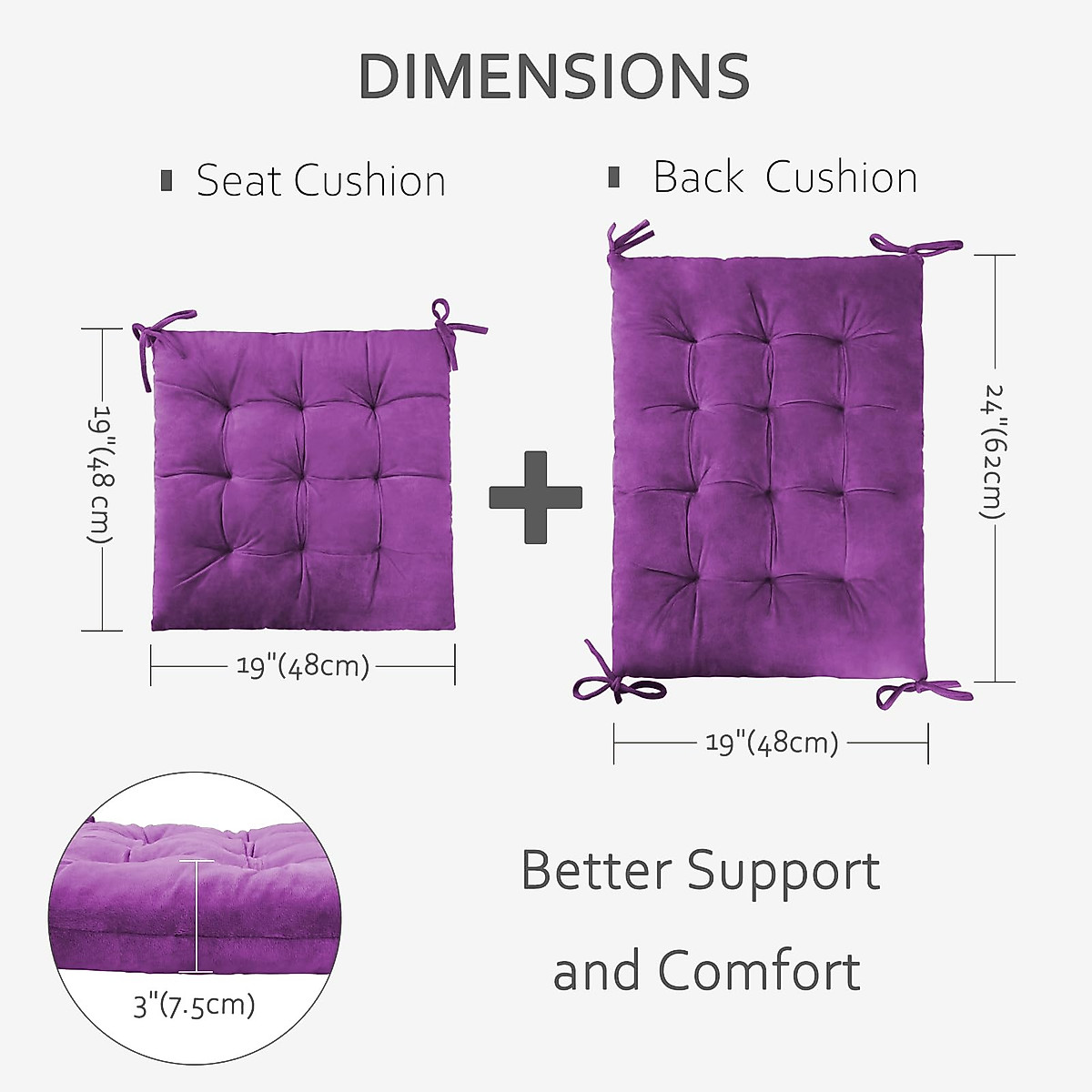 ELFJOY Rocking Chair Cushions Rocking Chair Pads for Wooden Rocking Chair Cushion for Rocking Chair Premium Tufted Back and Seat Cushion 2 Piece Set (Purple)