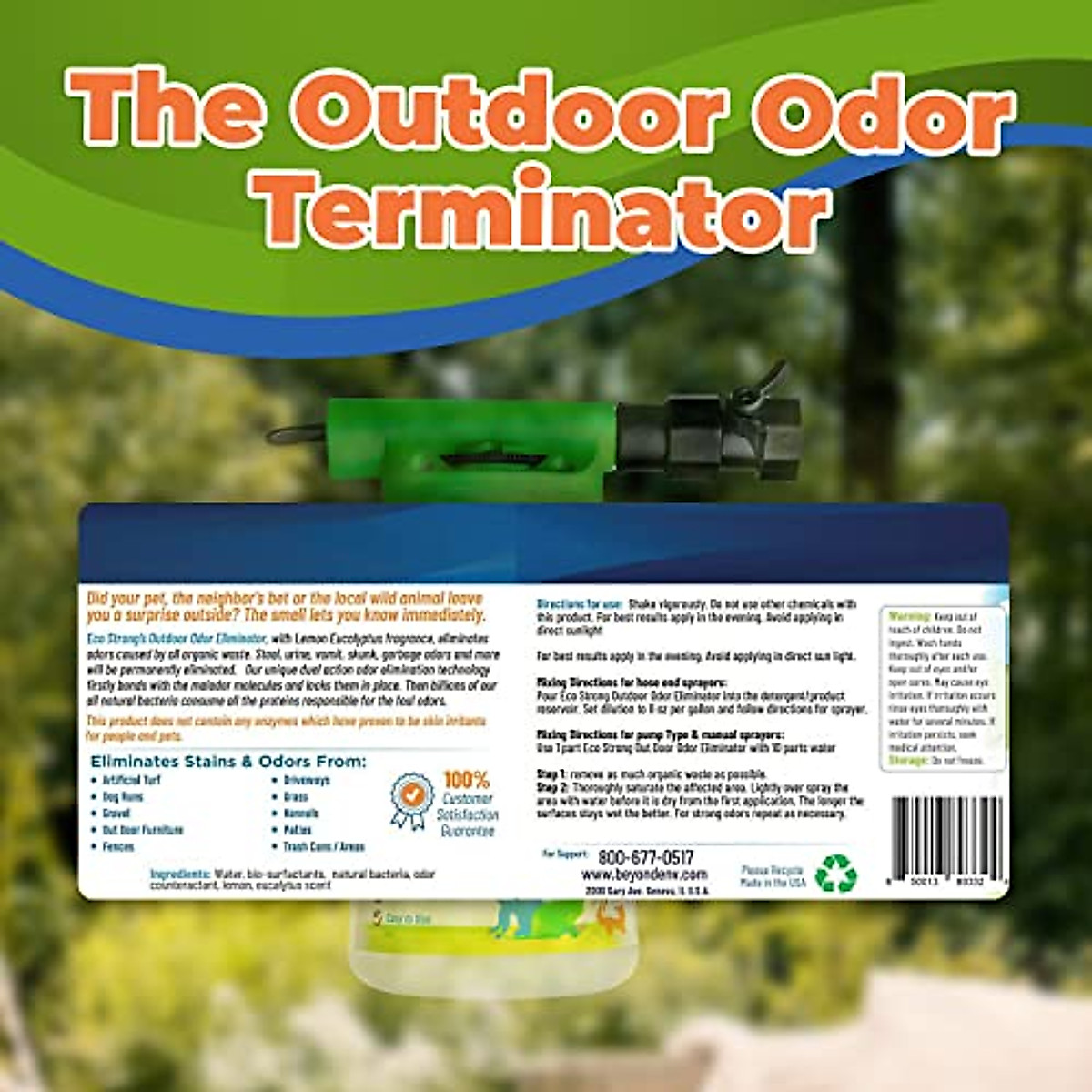 Eco Strong Outdoor Odor Eliminator | Outside Dog Urine Enzyme Cleaner – Powerful Pet, Cat, Animal Scent Deodorizer | Professional Strength for Yard, Turf, Kennels, Patios, Decks (Gallon with Sprayer)