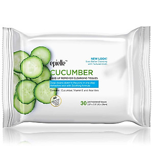 Epielle New Makeup Remover Cleansing Wipes Tissue | Gentle for all Skin Types | Daily Facial Cleansing Towelettes | Removes Dirt, Oil, Makeup | Nicely Scented - Charcoal, Collagen, Aloe, Cucumber, Green Tea, Argan Oil | 30 Count | Assorted 6 Pack