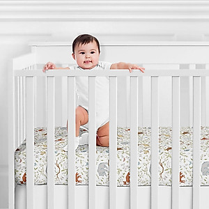 Sweet Jojo Designs Woodland Boy Girl Jersey Stretch Knit Baby Fitted Crib Sheet for Soft Toddler Bed Nursery - Grey, Green and Brown Forest Animal Toile Bear Deer Fox