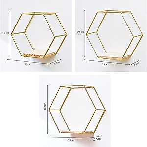 ＫＬＫＣＭＳ 3X Nordic Style Hexagon Honeycomb Floating Wall Shelf Display Iron Hanging Storage Rack Holder for Home/Office Bathroom Kitchen Room , Gloden