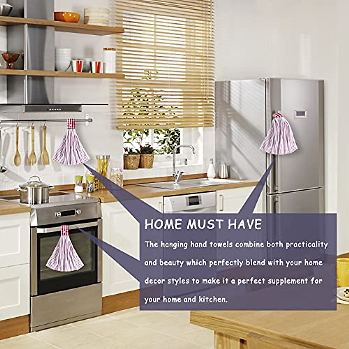 2 Pack Hanging Tie Towels, 100% Cotton Hanging Hand Towels Super Absorbent Cotton Towels for Kitchen, Red Stripe