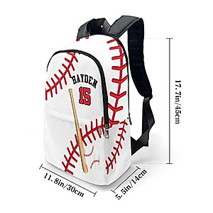 Personalized Name Sports Baseball Lace Number Backpack Unisex Bookbag for Boy Girl Travel Daypack Bag Purse 17.7 IN