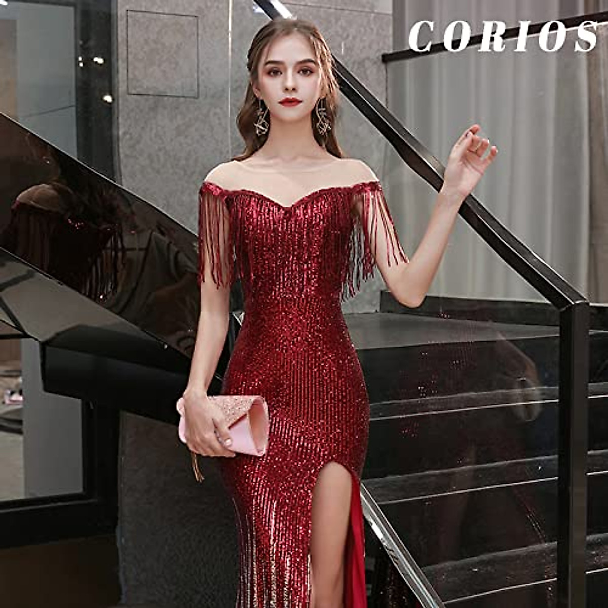 CORIOS Women Envelope Clutch Bag Sequins Evening Bag Shiny Handbag with Detachable Chain Bridal Wedding Purse Sparkly Shoulder Bag Elegant Crossbody Bag for Wedding Cocktail Prom Party Pink A