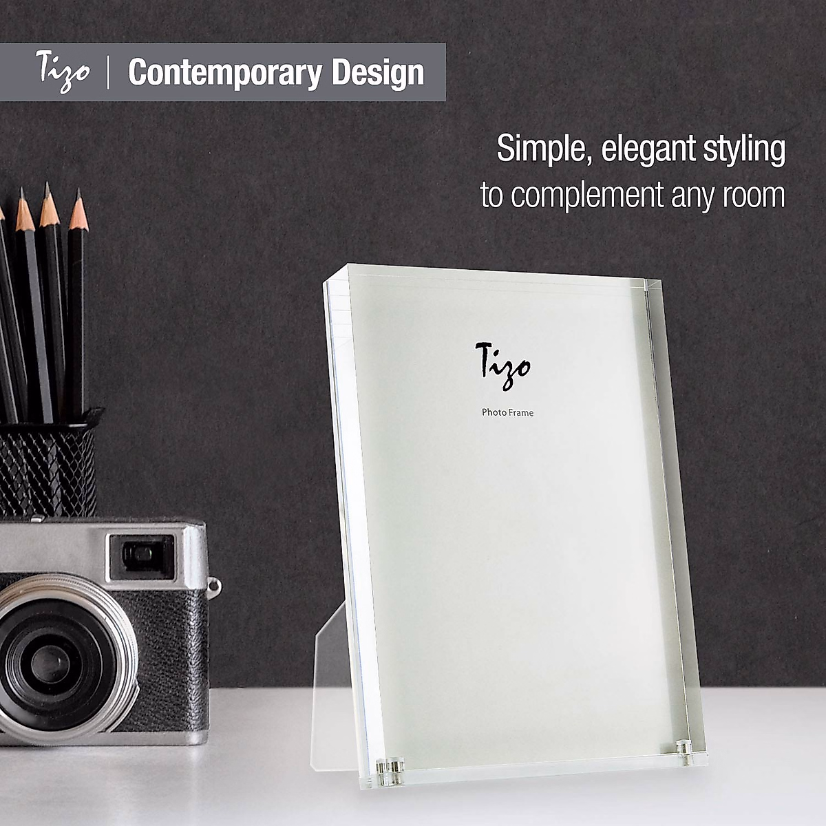 TIZO Design Vertical 5x7 Lucite Picture Frame, Durable 1 Inch Thick Clear Lucite & Magnetic Closures, Elegant & Practical Boutique Quality Photo Frame (Multiple Colors Available)