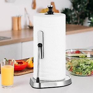 Dailyart Paper Towel Holder for One Hand Tear - Kitchen Paper Towel Holder Countertop with Tension Arm & Non Slip Weighted Base, Stainless Steel Paper Towel Holder Stand for Kitchen Bathroom, Black