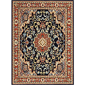Well Woven MENA Navy Blue Traditional Oriental Medallion Area Rug (7'10" x 9'10")