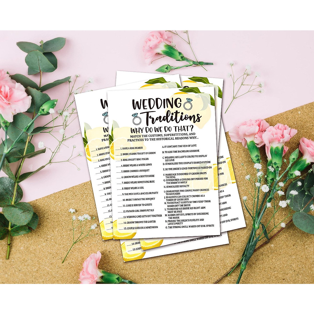 Bridal Shower Games - Lemon Theme Engagement Party Game Cards For Wedding, Bachelorette Party - Citrus Lemon Bridal Shower Decorations - Wedding Traditions - 30 Cards(A01)