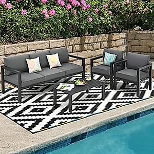 LIRUXUN 4-Piece Outdoor Patio Furniture Set Sectional Sofa Set Coffee Table 3-seat Sofa Table