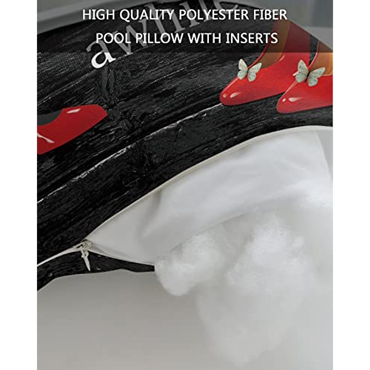 Recliner Head Pillow Outdoor Pillow with Insert Welcome Friend Red High Heels Black Retro Wood Grain Waterproof Lumbar Pillow with Adjustable Strap Lounger Patio Chair Pillows for Beach Pool 1pcs