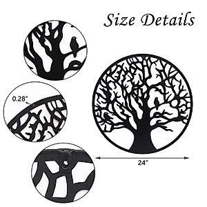 Asense 24 Inch Metal Tree Leaf Wall Art Sculptures Home Decor Hanging Round Tree of Life Home Garden Bedroom Living Room Indoor Outdoor Decoration (Tree-Round-Black)