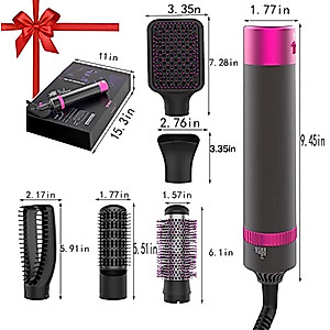 5 in 1 Hair Dryer Brush, Hot Air Brush & Volumizer Styler Set with Interchangeable Brush Head, Negative Ionic Blow Dryer, Electric Hair Curler Straightener Brush, Girlfriend Gifts