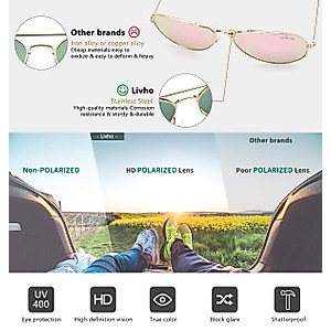 livho Sunglasses for Men Women Aviator Polarized Metal Mirror UV 400 Lens Protection (Rose Gold & Black)