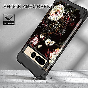 LONTECT for Google Pixel 7 Pro 5G Case Floral Shockproof Heavy Duty 3 in 1 Hybrid Sturdy High Impact Protective Cover Girls Women Case for Google Pixel 7 Pro 2022,White Flower