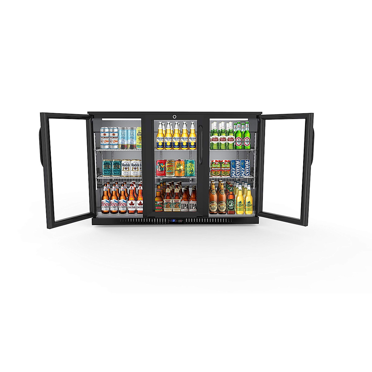 KoolMore - BC-3DSW-BK 3 Door Back Bar Cooler Counter Height Glass Door Refrigerator with LED Lighting - 11 cu.ft, Black