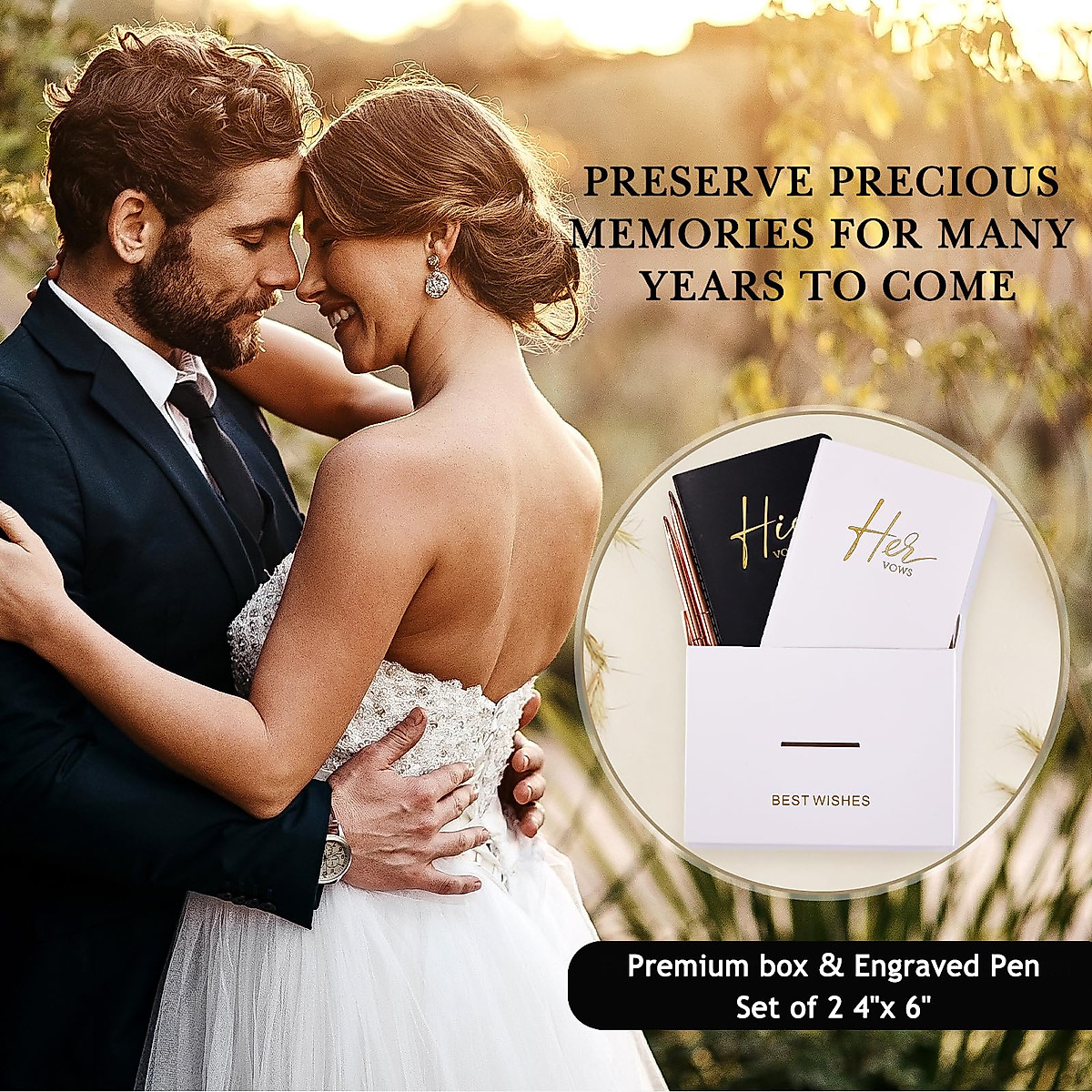 JUBTIC Wedding Vow Books, Vow Books His and Hers with Gold Foil Lettering, 48 Pages with Plenty of Space to Write Your Vows, Perfect Wedding Essentials for Your Wedding Day - (Black +White)