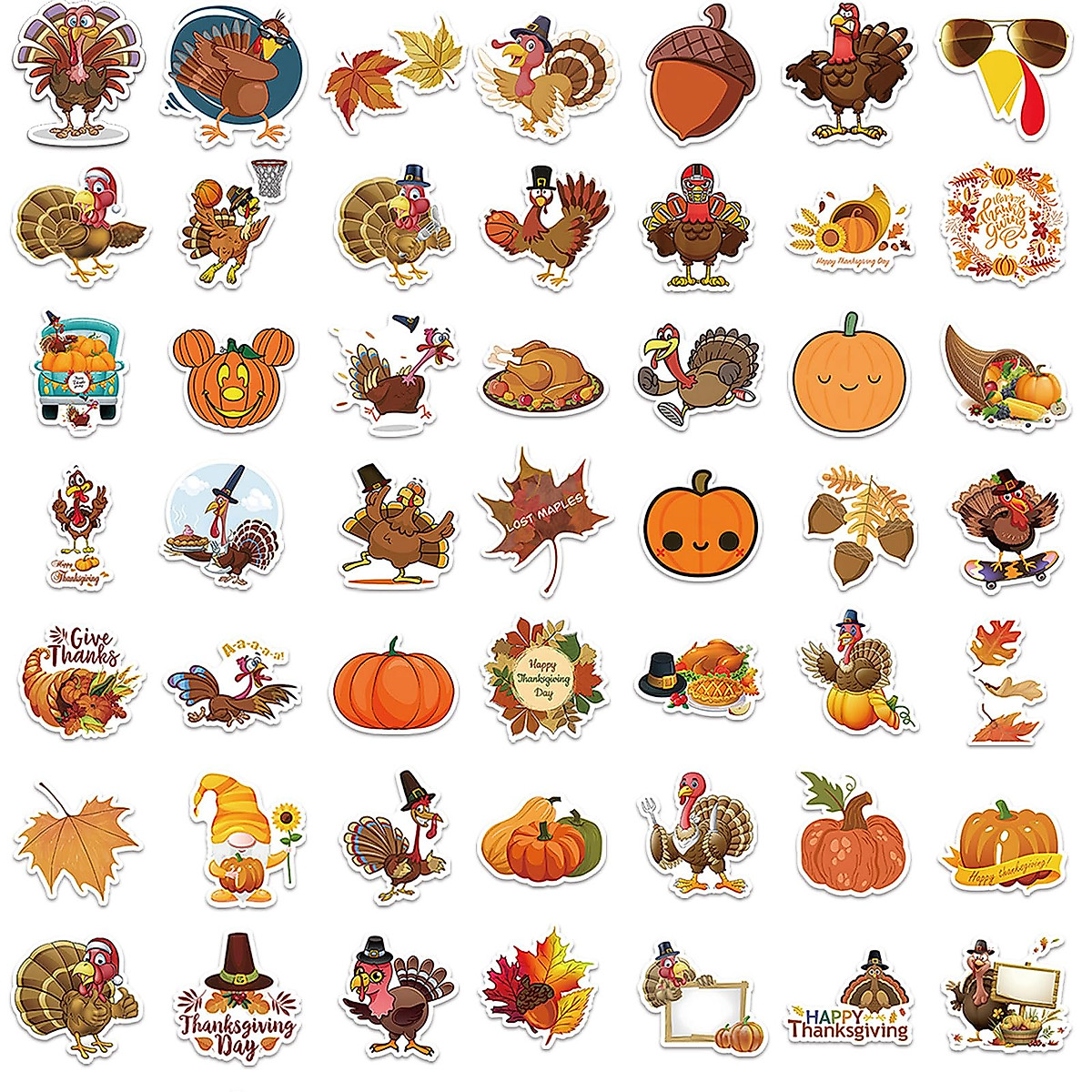 100PCS Fall Stickers Pack, Thanksgiving Turkey Pumpkin Stickers for Kids, Autumn Waterproof Vinyl Gift Stickers for Water Bottles, Cards, Scrapbooking, Harvest Party Favorites