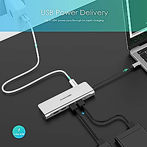 LENTION USB C Hub with 4K HDMI, SD 3.0 Card Reader, Gigabit Ethernet, Charging, USB 3.0/2.0 & Aux Port Compatible MacBook Pro, New Mac Air/Surface, More, Stable Driver Adapter (CB-C69, Silver)