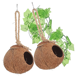 TEHAUX 4pcs Lizard Coconut Nest Pet House Natural Pigeon Bird House Crested Gecko Hide Parrot Cage Cages Bird Hut Pet s Coconut Shell Reptile Pet Nest Bird Cage Rope Hamster