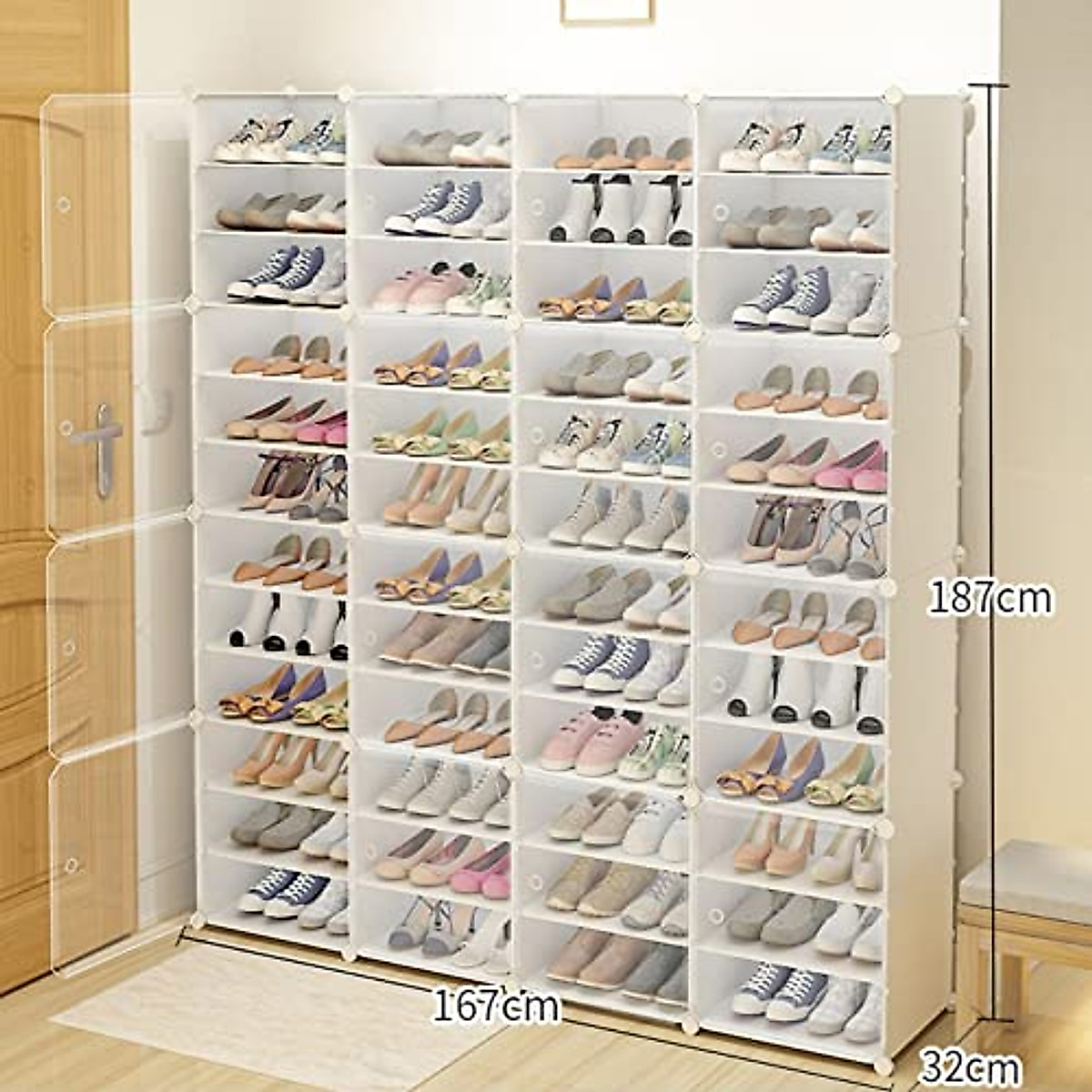 GNJINX 12 Tiers Shoe Rack,Shoe Rack Organizer, Stackable Closet 96 Pairs Shoe Box Storage Cabinet, Durable Modular Shoes Organizer Expandable for Heels, Boots, Slippers