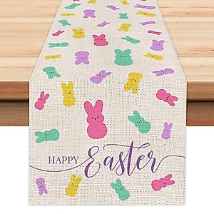 ARKENY Happy Easter Table Runner 13x72 Inches Color Bunny Seasonal Spring Decor Holiday Farmhouse Indoor Vintage Rabbit Theme Gathering Dinner Party Decorations