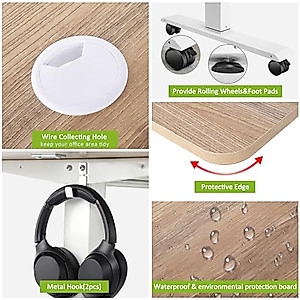 farexon Electric Standing Desk Adjustable Height, 48 x 24 inch Sit Stand Desk with Metal Hook, 4 Memory Heights, 27''-46'' Lifting Range Stand up Desk with Wheels(Oak Gray)