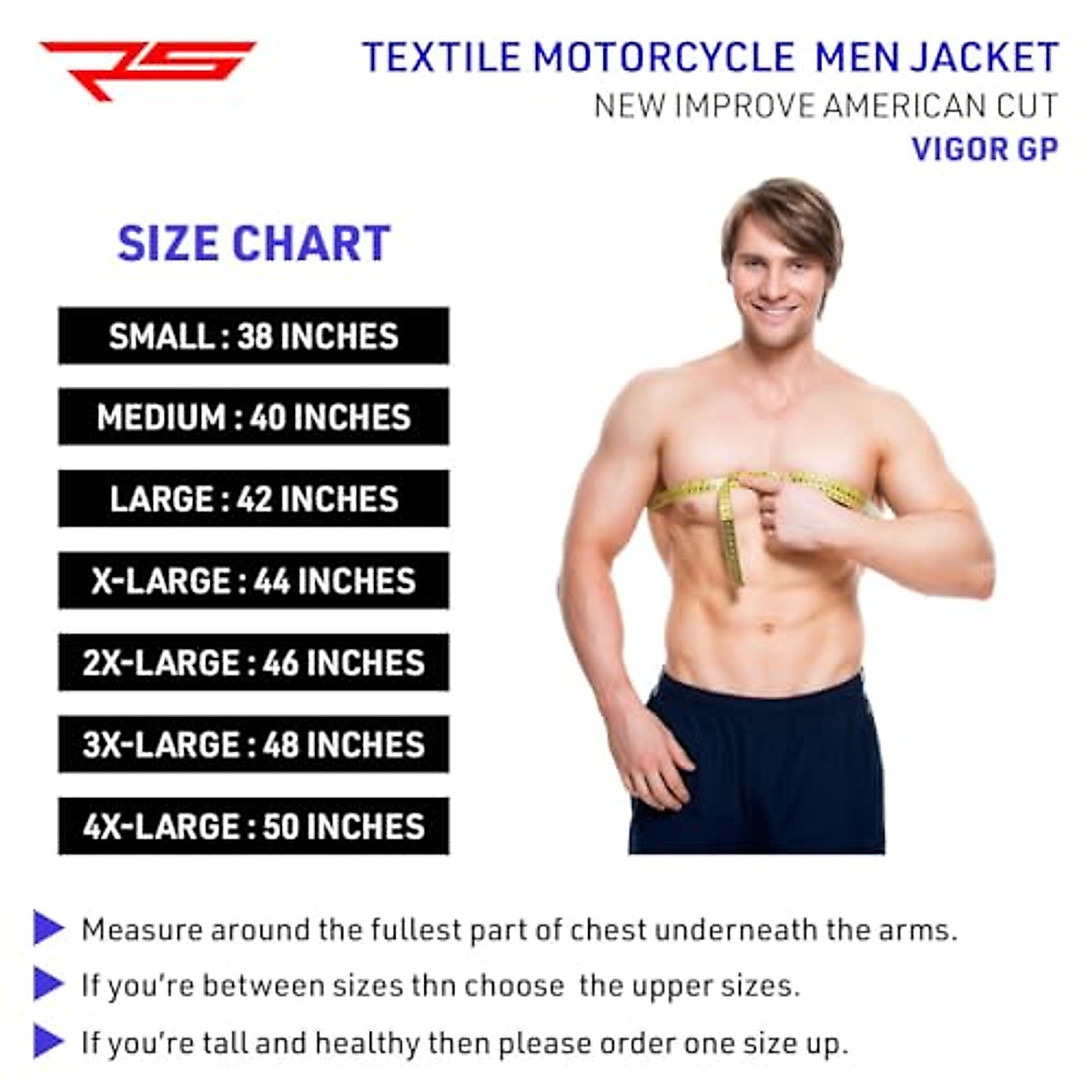 RS Motosports All Season Racing Motorbike Jacket for Men Water Proof & Breathable Motorcycle Jacket with Textile Fabric (US, Alpha, Large, Regular, Regular, Blue)
