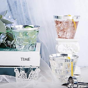 Nervure 240 PCS Silver Plastic Cups - 9Oz Silver Rimmed Plastic Cups - Heavy Duty Plastic Cups with Silver Rim Perfect for Weddings, Receptions & Parties