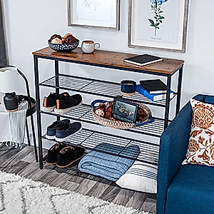 AVAFORT Four Layer Shoe Bench Freestand Rack, Metal Frame, Rustic Brown