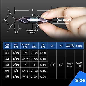 toolant Center Drill Bit Set, TiAlN Coated Cobalt M35 HSS Centering Drill Bit for Stainless Steel, Carbon Steel, Alloy Steel, Cast Iron, Copper, Other Hard Metals, #1-5, SAE 3/64"-3/16" (6pcs)
