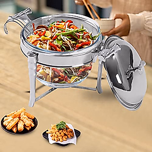 KOLHGNSE 4Qt Round Accent Soup Chafer, Round Stainless Steel Chafer Chafing Dish Buffet Set Commercial Warmers Buffet Servers and Warmers Set Warming Tray