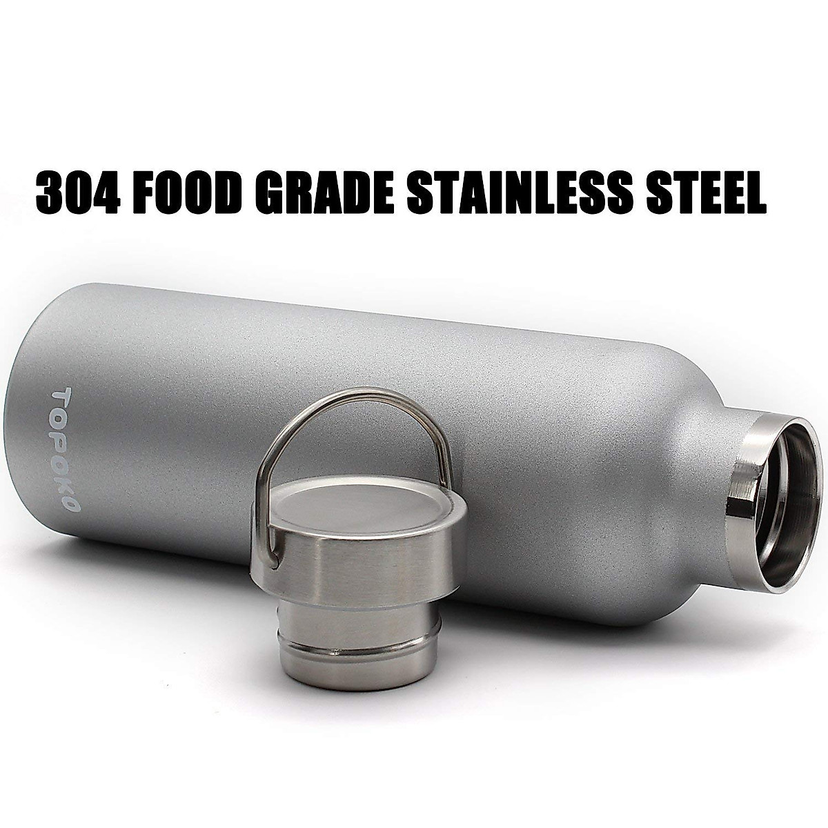 TOPOKO 25 oz Stainless Steel Vacuum Insulated Water Bottle, Keeps Drink Cold up to 24 Hours & Hot up to 12 Hours, Leak Proof and Sweat Proof. Large Capacity Sports Bottle Wide Mouth Metal Lid (Grey)