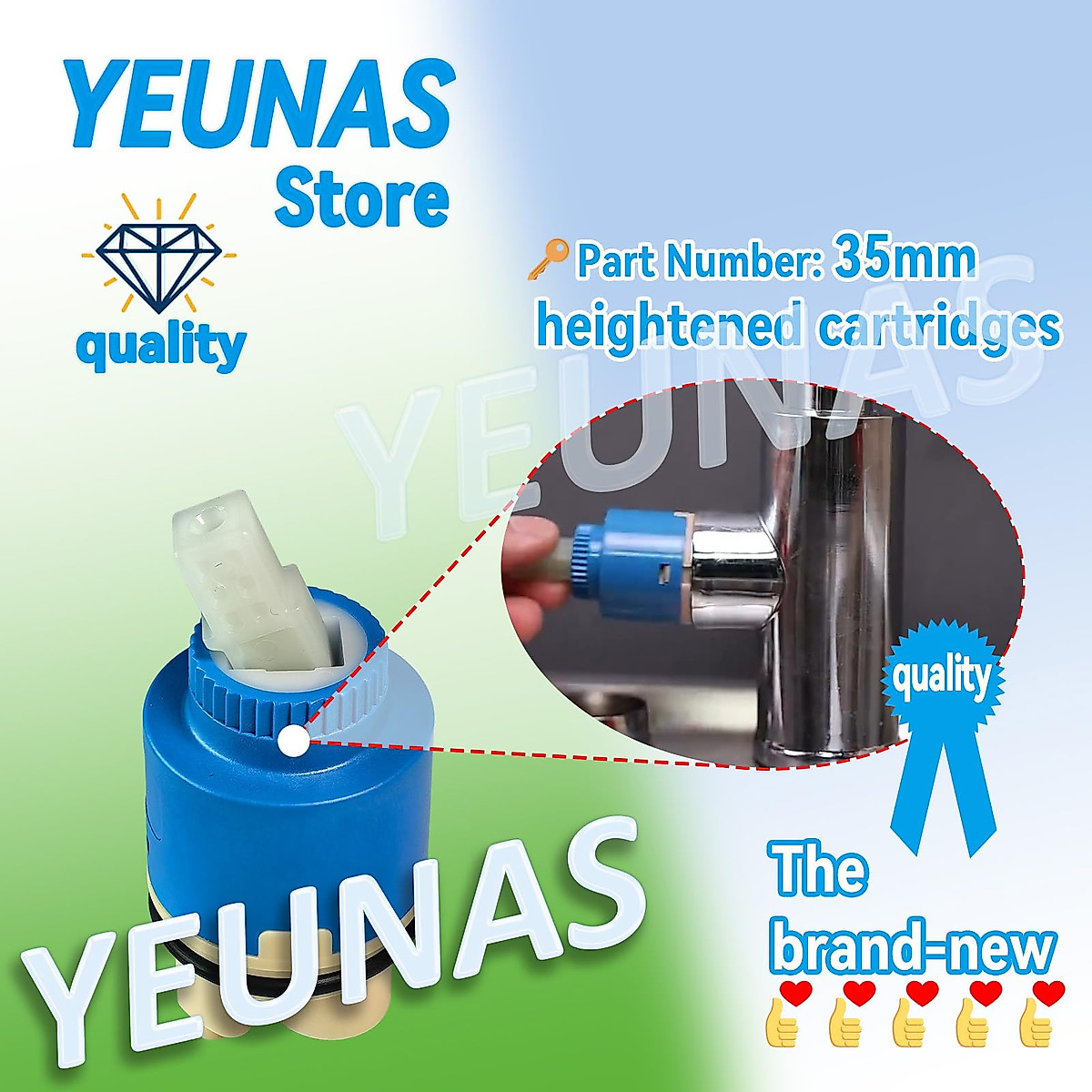 35mm Faucet Ceramic Disc heightened Cartridge Plastic Single Handle Water Mixer Bath Basin Shower Lever Control Valve, Ceramic Disc Cartridge Faucet Valve Replacement Accessories (1 Pack)