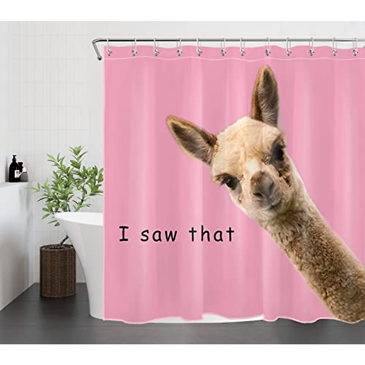 LB Cute Alpaca Llama Shower Curtain Funny Quotes I Saw That on Pink Background Fun Shower Curtains for Kids Bathroom with Hooks 72x72 inch Waterproof Polyester Fabric Bathroom Decorations