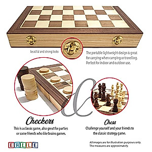 Wooden Chess & Checkers Game Board Set. Large 15x15 Wood Classic Unique Portable Travel Sets. Ajedrez
