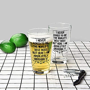 Waipfaru Funny Boss Beer Glass, I Never Asked to Be the World's Best Boss, But I Am Absolutely Crushing it - Bosses Day Birthday Christmas Day Retirement Gift for Men Bosses Father Husband Brother
