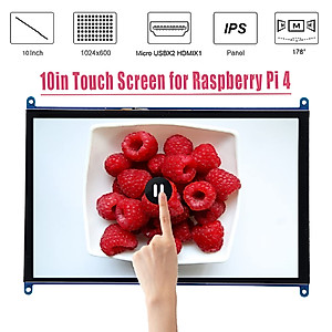 10in Touch Screen, 1024×600 LCD Display with Charging Cable, for Raspberry Pi 4 Screen, for Raspberry Pi/Windows/Ubuntu/Raspbain/Ulinx/Linx