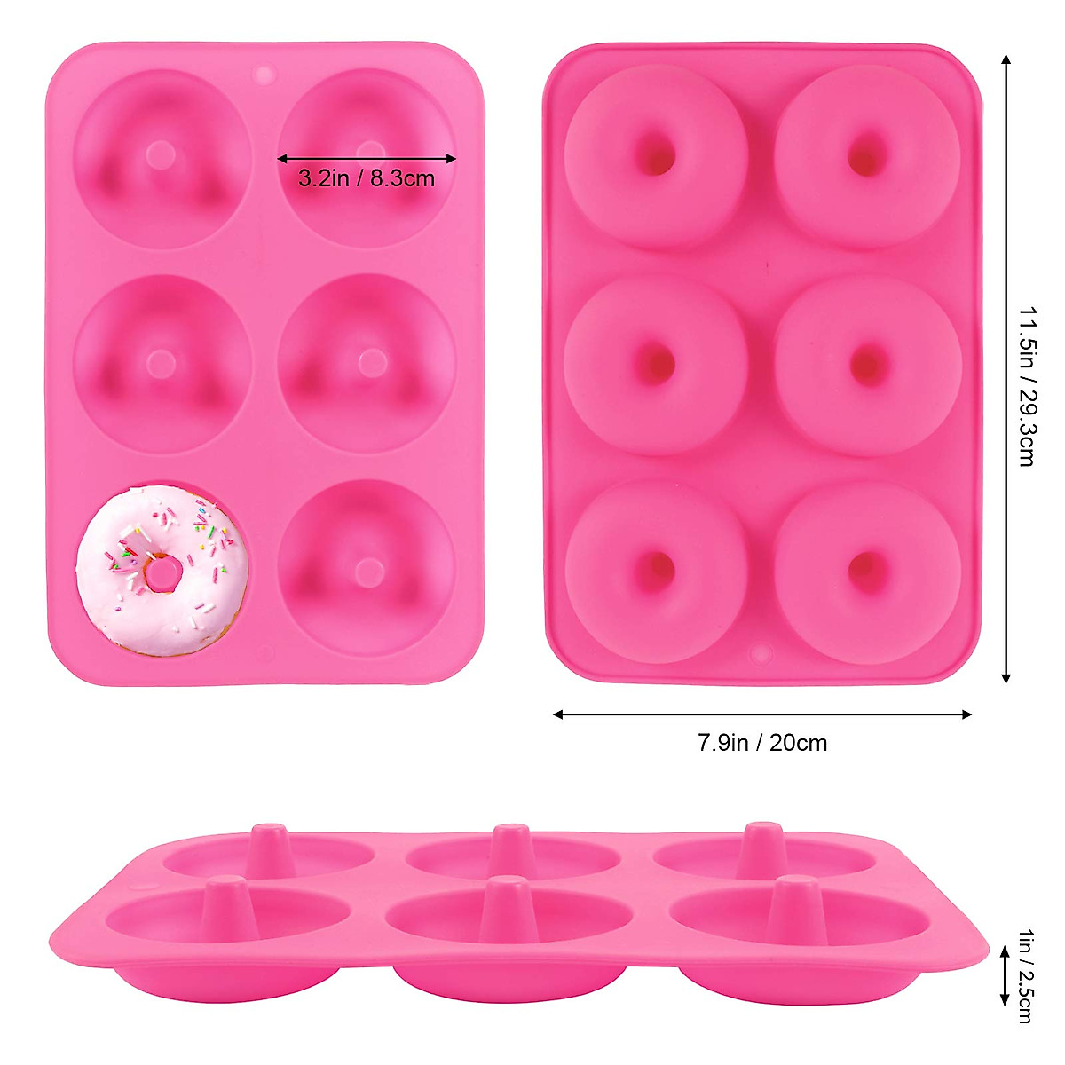 LoveS (2pcs) 6-Cavity Silicone Donut Baking Pan/Non-Stick Donut Mold, Dishwasher, Oven, Microwave, Freezer Safe