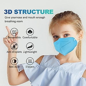MOORAY 60 Pack Kids KN95 Mask,5-Layers Black Disposable Face Masks for Kids with Adjustable Ear Loop Black Masks Respirator Protection for Children(Black)