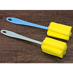 Mini Skater 6Pcs Sponge Cleaning Brush Long Plastic Handle Feeding Bottle Milk Bottle Cleaner Cup Cleaning Brush for Glass Winebottle Coffee Tea Glasses Pot Water Bottle,Random Color