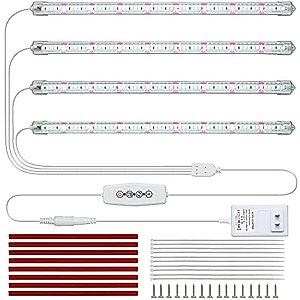 White Grow Light Strips for Indoor Plants, Moya Std 16in 6000K T5 Plant Light Full Spectrum Cabinet Grow Lamp with 240 White & Red LEDs, Auto ON/Off 3/6/12h Timer & 5 Brightness for Houseplants