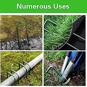 Bakulyor 50Pcs Green Landscape Staples 6 Inch Garden Artificial Turf Stakes Staples, 11 Gauge Lawn Galvanized Ground Fabric Pins for Weed Barrier Sod Decorations Holding Fence and Irrigation Tubing
